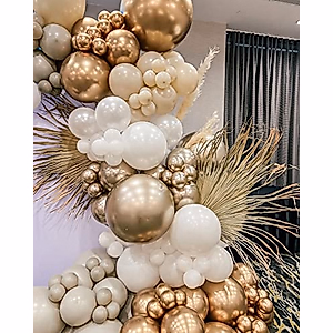 Enanal 150pcs Sand White Balloon Garland Arch Kit, Sand White and Chrome Champagne Gold Balloons for Birthday Wedding Engagement Baby Shower Boho Party Decorations (Sand White)