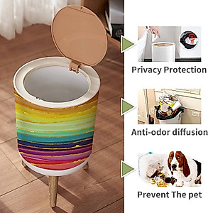 LGCZNWDFHTZ Small Trash Can with Lid for Bathroom Kitchen Office Diaper Rainbow line Abstract Luxury Composition Inkscapes Watercolour Bedroom Garbage Trash Bin Dog Proof Waste Basket Cute Decorative