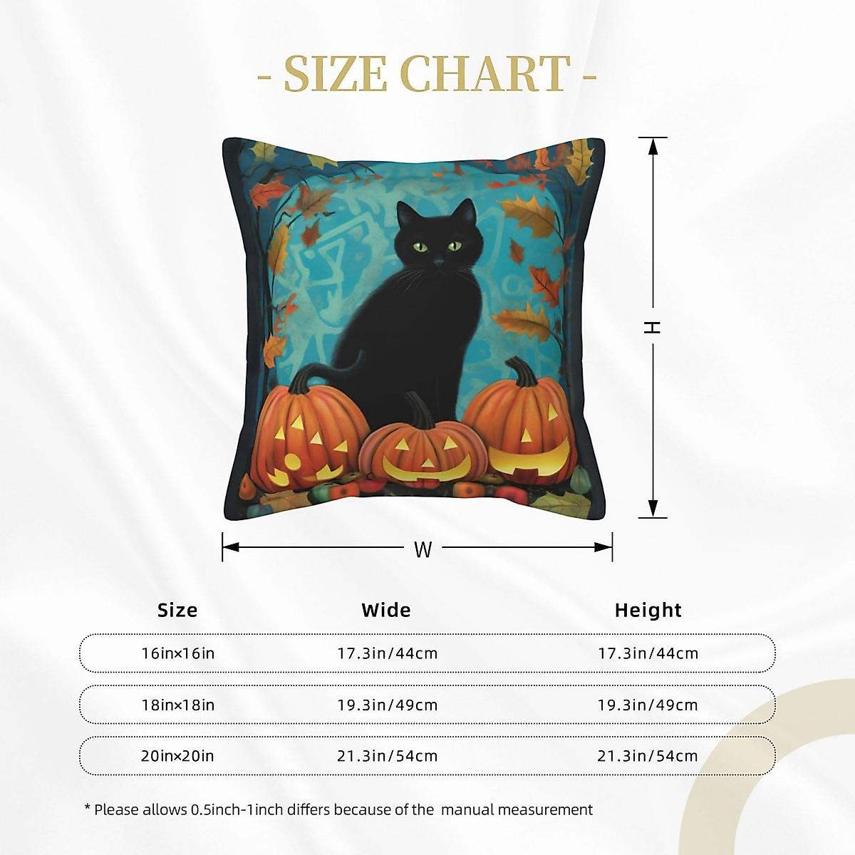 deaokluy 20"x20" Halloween Black Cat Square Leather Throw Cushion Covers Decorative Holiday Pillow Case for Home Bedroom Couch Sofa Decoration