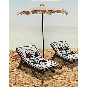 Merry Christmas Tree Outdoor Cushion Chair Cover Set of 2 - Waterproof Couch Seat Covers, Red Plaid Green Xmas Tree Snowflake Patio Furniture Protector Slipcovers for Sofa/Garden/RV, 20"x18"x4"