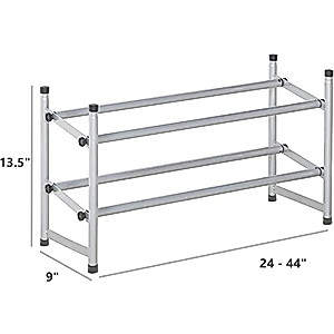 J&V TEXTILES Telescoping Stackable/Expandable Free Standing Shoe Rack, 2-Tier Holds Up To 10-Pair (Silver)