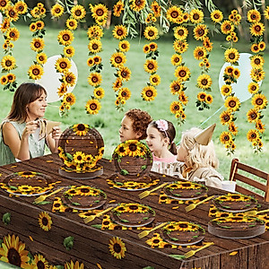 gisgfim 209Pcs Sunflower Bridal Birthday Party Supplies Includes Sunflower Party Plates Napkins Fork Sunflower Tablecloth Banner Hanging Garland Kit for Summer Bridal Shower Party Decorations Set