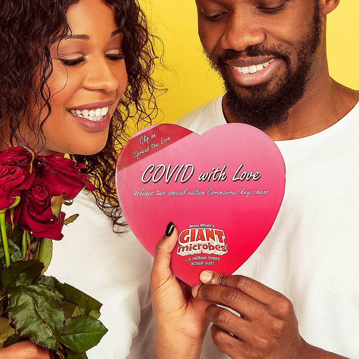 GIANTmicrobes COVID with Love Heart Box - Spread the Love with Adorable Heart Box, Includes two Special Edition Pink and Red COVID Plush Keychains