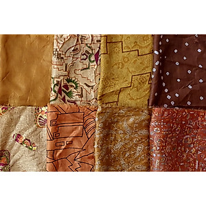 VINTAGEFABULOZ 15 Pcs 12"*20" Vintage Silk Sari Brown Fabric Scrap Remnant's for Journal Scrapbook Craft Project Jewelry Applique DIY Gift Wrap