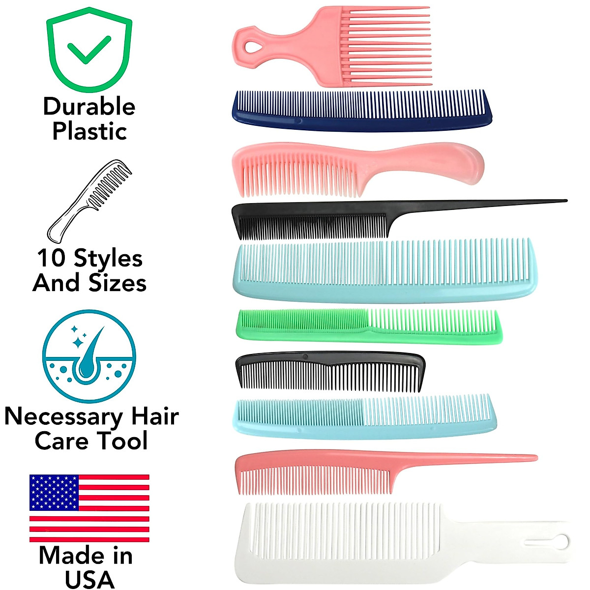 Iconikal Deluxe 40-Piece Assortment Designer Combs - Iconikal Unbreakable Wet & Dry Hair Combs, Easy to Clean, Bulk Combs Set