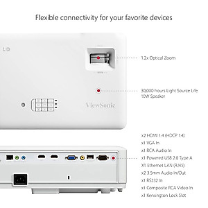 ViewSonic Bright 3000 Lumens WXGA Lamp Free LED Projector with HV Keystone and 360 Degree Flexible Installation, LAN Control, 10W Speaker, IP5X Dust Prevention for Home and Office (LS600W)