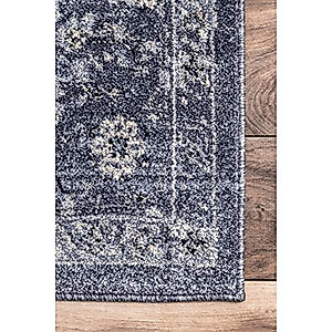 nuLOOM Vera Distressed Florid Area Rug, 9' x 12', Blue