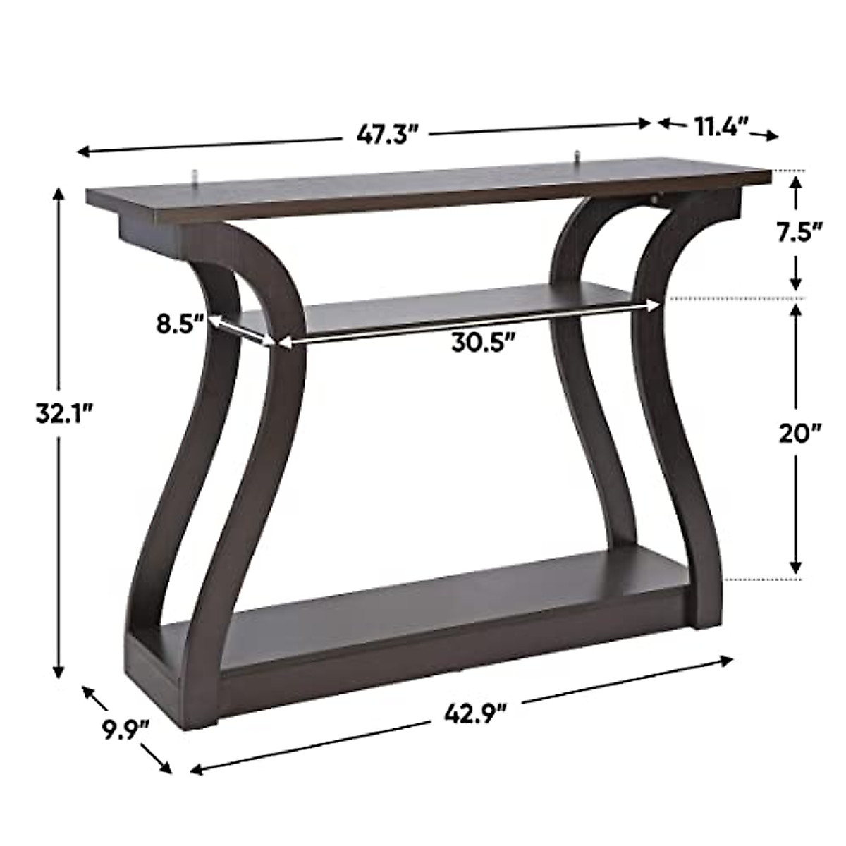 SUPER DEAL 3 Tier Console Table Narrow Sofa Table Decorative Side Table Accent Modern Furniture for Entryway Hallway Living Room, Espresso, 47 inch L