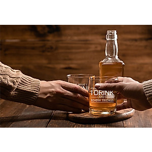 I Drink and I Know Things Funny Premium Whiskey Glasses for Men, Women, Adults, Personalized Drink Glass Birthday Gifts for Friends, Mom, Dad, Man, Coworkers, Unique Gifts for Him, Friends, 11 oz