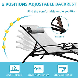 EROMMY All-Weather Textiline Recliner Chairs Set of 2 Outdoor Lounge Chairs with Adjustable Backrest (Arc Grey with Coffee Table, Set of 3)