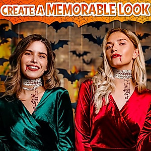 Fake Blood Necklace Vampire Kiss Necklace Halloween Choker Necklace Vampire Blood Pearl Necklace for Women Pearl Choker Blood Drip Necklace Gothic Spooky Jewelry Pearl Costume Jewelry Vampire Necklace