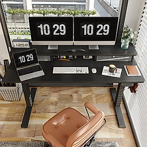 CubiCubi Electric Standing Desk with Double Drawers, 55x24 Inch Height Adjustable Sit Stand Desk with Storage Shelf, Home Office Computer Workstation, Black