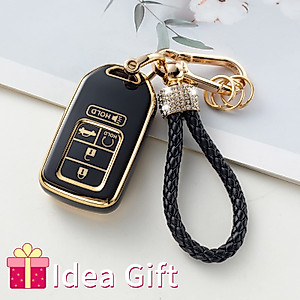 Gematay for Honda Key Fob Cover with Keychain Lanyard, Soft TPU Key Fob Protector Compatible with Honda Accord Civic CRV Pilot Odyssey Smart Key Case Holder