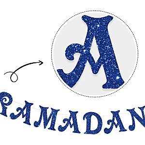 Blue Glitter Ramadan Mubarak Banner Eid Mubarak Decoration, Muslim Islamic Party Decoration, Ramadan Decorations for Home Ramadan Kareem Party Supplies Star and Moon Garland Product Name