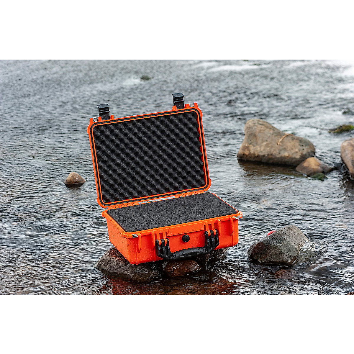 MEIJIA Portable All Weather Waterproof Camera Case with Customizable Fit Foam,Fit Use of Drones, Camera, Equipments, Pistols,15.98x12.99x6.85inches(Orange)