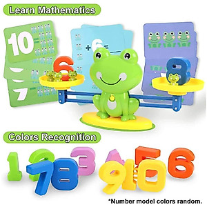 Vatunu Learning Math Game, STEM Montessori Counting Toys with Frog Learning Card, Fun Children's Gift Learning Balance Skill Educational Number Toy for Kids Ages 3-5