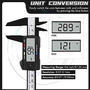 Simhevn Electronic Digital Caliper, LCD | 0 to 6 inch Inch and Millimeter Conversion, Automatic Shutdown Function, Very Suitable for home/jewelry/3D Printing/DIY Measurement, etc