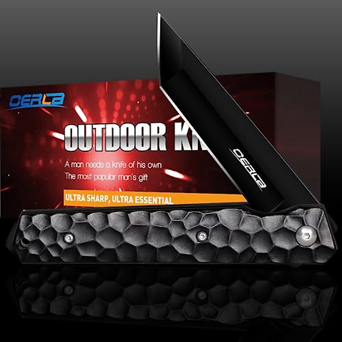 OerLa EDC Pocket Folding Knife - Warrior Series - 5Cr13Mov - Ball Bearing Quickly Open - 3.54" Blade (Black)