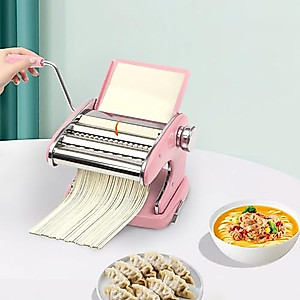 Pasta Maker Machine, Stainless Steel Manual with 6 Adjustable Thickness Settings for Home/Small Restaurants & Outdoor Camping (Pink)
