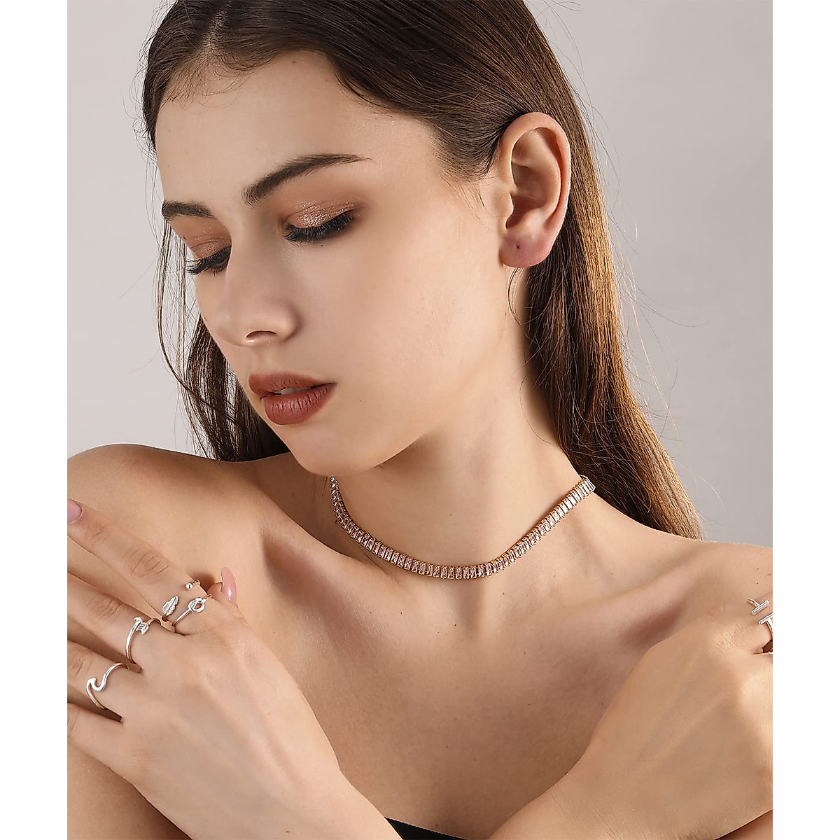 FUNEIA 8PCS 14K Gold Plated Adjustable Rings for Women, Silver Stackable Knuckle Rings for Teen, Arrow Knot Wave Open Stacking Dainty Thumb Rings Set