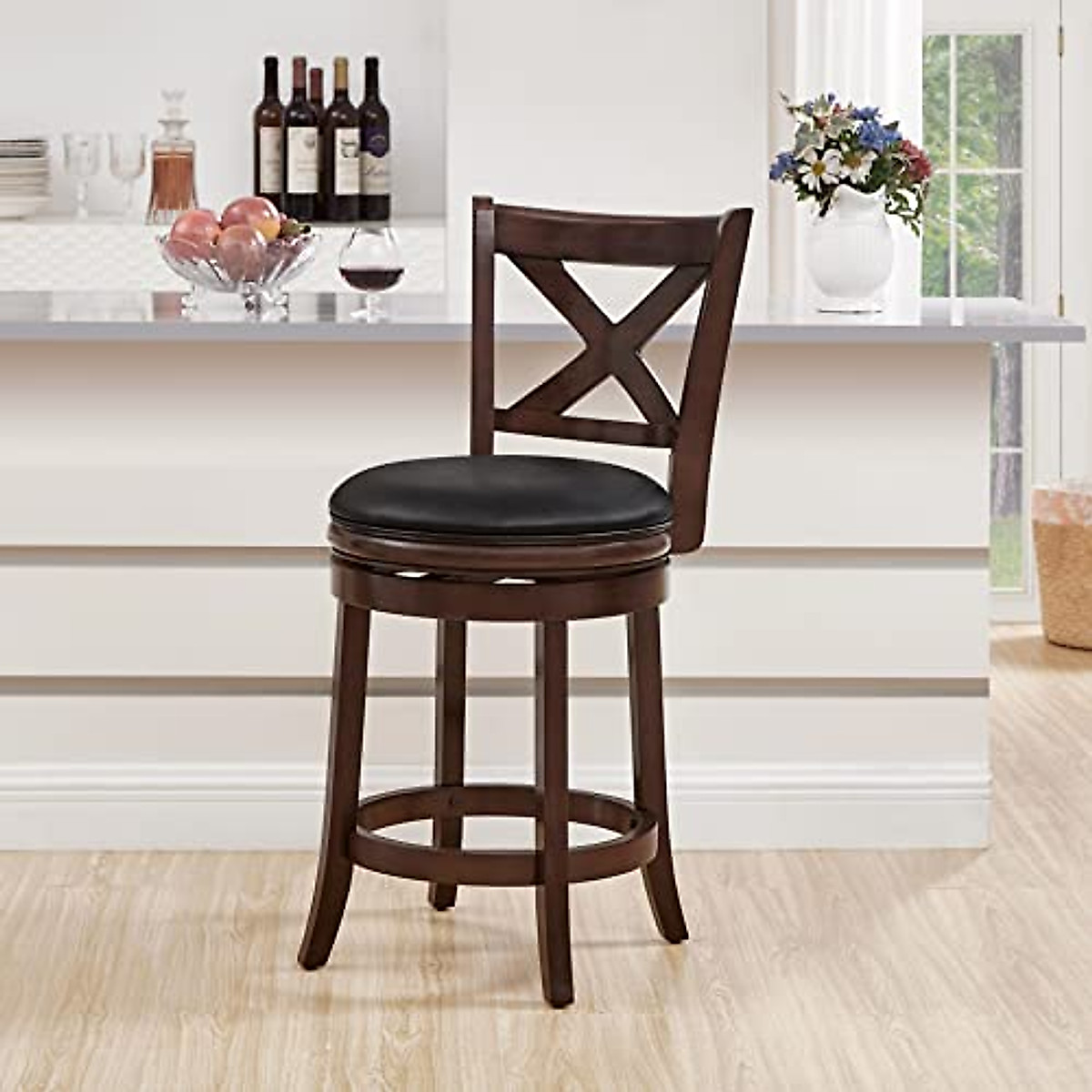 Ball & Cast Upholstered Swivel Counter Height Bar Stools 24 Inch Seat Height Kitchen Stool Chairs, Cappuccino