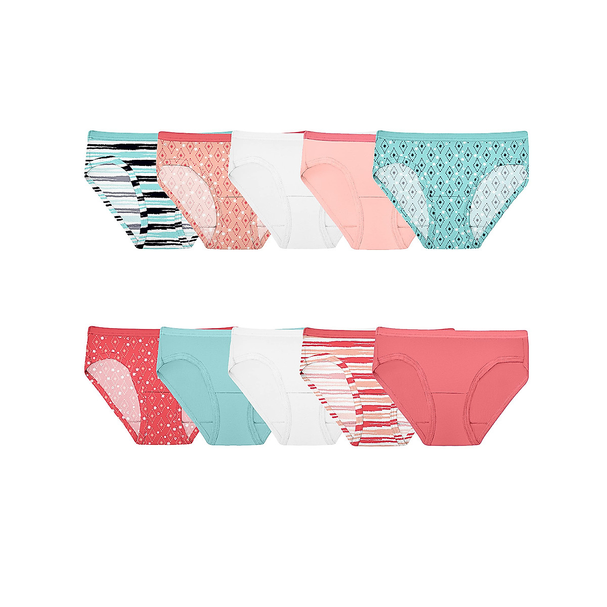 Fruit of the Loom Girls' Cotton Underwear Hipster Panties, 10 Pack - Fashion Assorted, 8 US