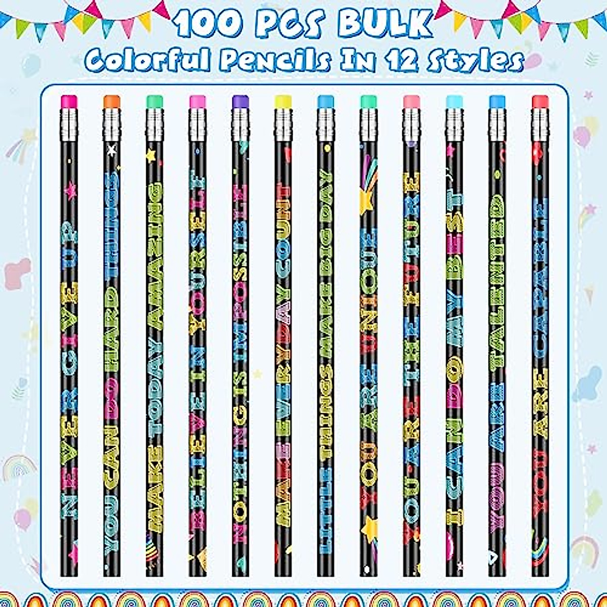 100 Pcs Motivational Pencils Bulk, Fun Inspirational School Pencils for Classroom, Cute Wood Pencils with Encourage Positive Sayings, Back to School Supplies for Kids Student Teacher Classroom Reward