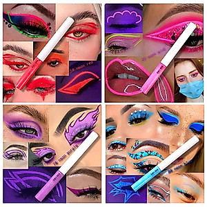 MAEPEOR Neon Liquid Eyeliner 8 Colors Matte Eyeliner Waterproof & Smudgeproof Fluorescent Body Face Paint Makeup for Daily Wear and Halloween Christmas (Neon, Set 0801)