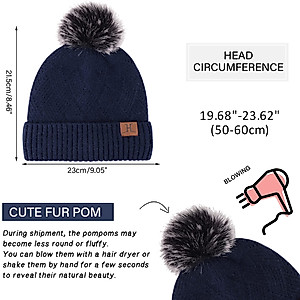 Womens Winter Warm Knit Beanie Hat Long Scarf Touchscreen Gloves Set with Fleece Lined Pom Skull Cap Gifts for Women