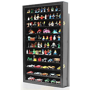 Hot Model Toys Cars Diecast Display Case Cabinet Wall Rack Compatible with Wheels and Matchbox Cars 1/64-1/43 Scale, 26.5" H X 16" W X 3.25" D Black Color Frame