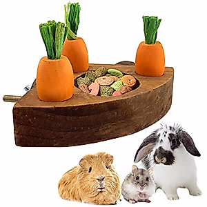 CooShou Hamsters Feeder Bowl Small Animals Guinea Pigs Corner Wooden Feeder Dishes with 3pcs Carrots Cage Feeder for Guinea Pigs, Hamster, Chinchilla Hedgehog Gerbil