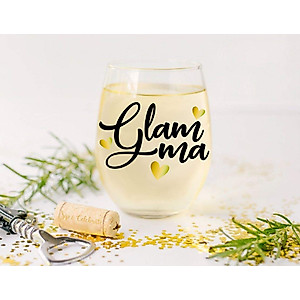 Glamma - Cute Birthday Gift for Grandma - Fancy, Glamorous, Gorgeous, Too Young To Be A, Glam-ma Glam Ma Birthday Present - Premium 21oz Stemless Wine Glass