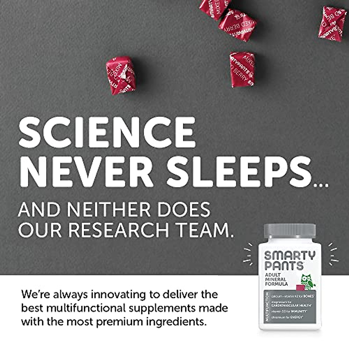 SmartyPants Adult Daily Mineral Vitamins: Calcium, Magnesium Citrate, D3, Zinc & Chromium for Immune Support, Energy, Bone & Muscle Function, 60 Soft Chews (30 Day Supply)