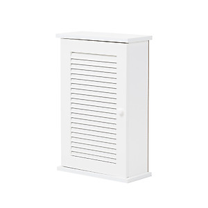 JAXPETY Bathroom Wall Cabinet 3-Tier Storage Organizer with Single Louvered Door,Wooden Medicine Cabinets with Adjustable Shelf for Bathroom&Living Room,White