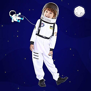 eccbox Kids Astronaut Costume Space Suit Role Play Dress Up with Movable Visor Helmet (White Costume with Helmet, 7-8)