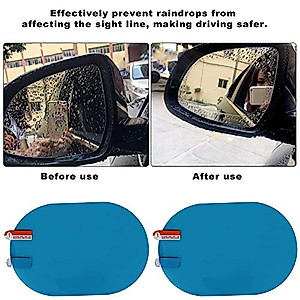 Qiilu 2 Pieces Car Rearview Mirror Film, Rainproof Waterproof Mirror Film Anti Fog Film Blind Spot Mirror for Car Rear View Mirrors Side Windows Oval 100 x 150mm