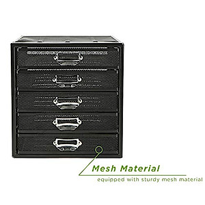 Mind Reader File Storage Drawers, Desk Organizer, Multi-Purpose, Crafts, Office, Metal Mesh, 11"L x 14"W x 11"H, Black, 5 Drawer