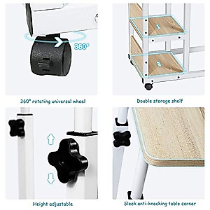Retyion Movable Computer Desk with Wheels Height Adjustable C Shaped Laptop Table with Storage Shelves for Sofa Couch Home Office
