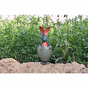 De Kulture Handcrafted Recycled Iron Egg with Rabbit Decorative Collectible Figurine Showpiece Beautify Home Office Easter Décor| Ideal for Garden Balcony Terrace Decoration, 4X4.5X11 LWH Inches