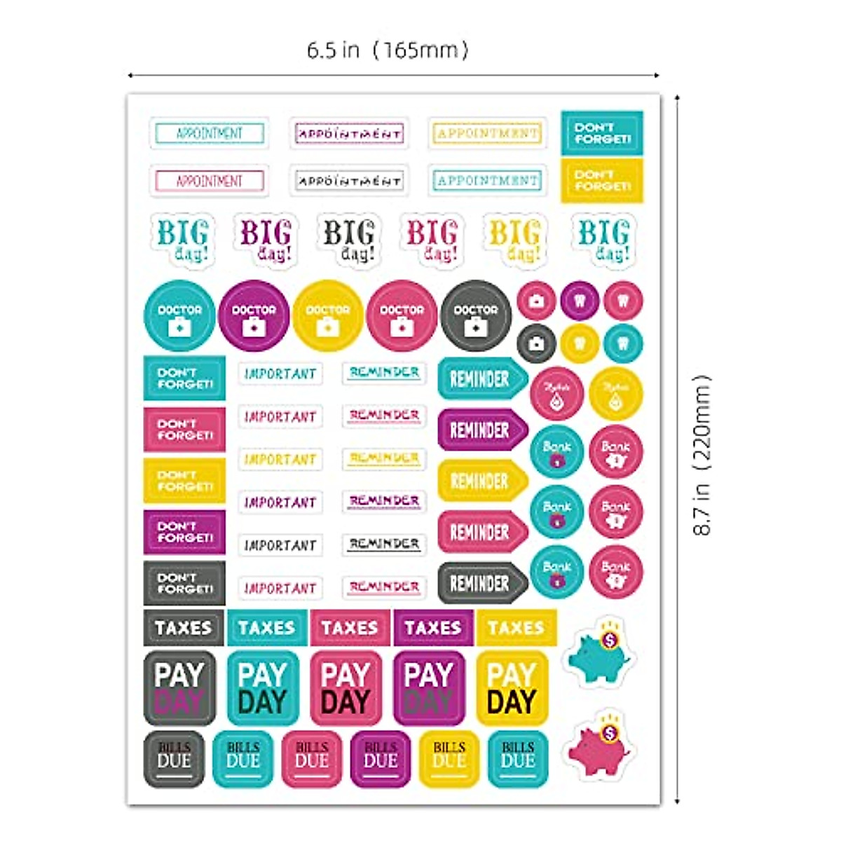 12 Sheets (650 Stickers) Planner Stickers for Notes Travel Business Trips Parties Daily Holidays Goals Encouragement Planning Notes Ideas