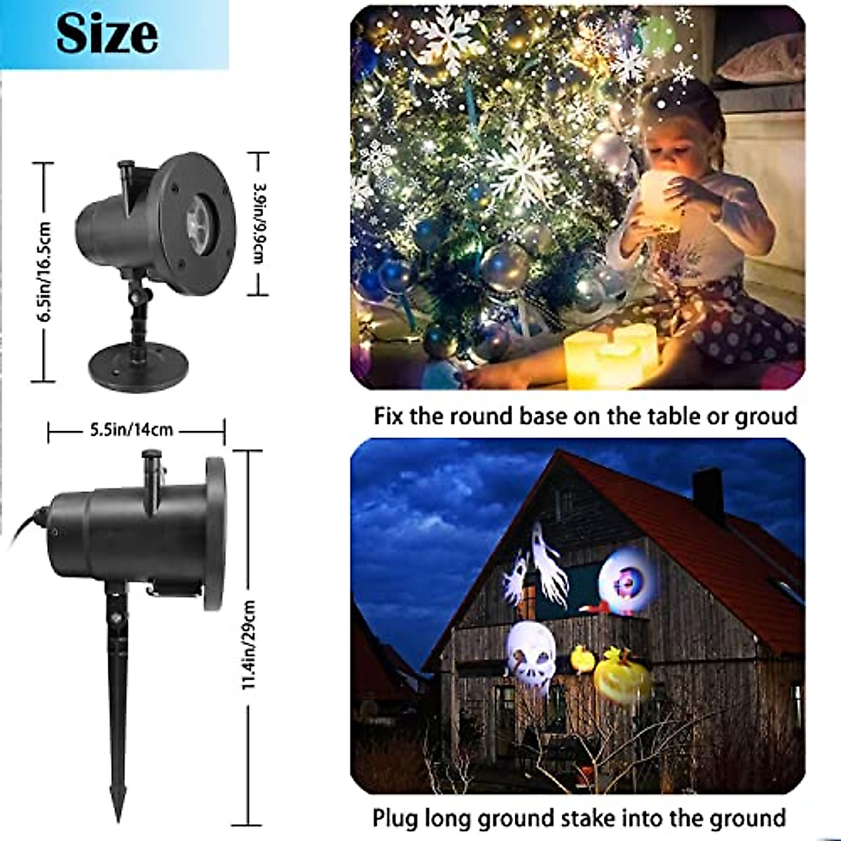 Christmas Projector Lights,Waterproof IP65 Holiday Lights Projector Lawn Projector Lamp Snowstorm Landscape Spotlight Show with 6 PCS Pattern Card for Indoor Outdoor Garden Lawn Birthday Decoration