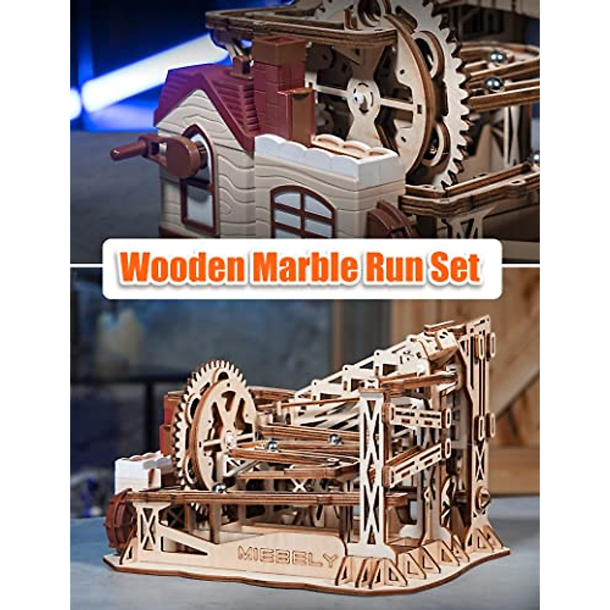 MIEBELY Electrical 3D Wooden Puzzles Craft Toys DIY Marble Run Model Building Kits Block Toys W/Motor, Mechanical Gear Engineering Kit Home Decor Hobbies Idea Valentines Day Gifts for Him Adults Teens