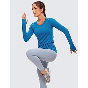 CRZ YOGA Women's Seamless Athletic Long Sleeves Sports Running Shirt Breathable Gym Workout Top Super-Sonic Blue X-Small