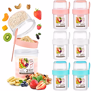 Roshtia 6 Pack 30 oz Yogurt Parfait Cups with Lids Reusable Parfait Cups with Lid and Fork plastic Salad Shaker Cup Container Cereal Overnight Oats Snack Parfait Containers for Breakfast Dessert
