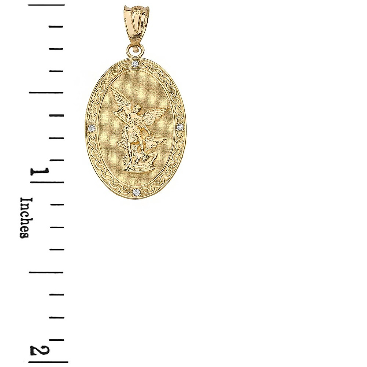 14k Gold Saint Michael The Archangel Diamond Oval Medallion Pendant (1.19")