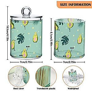 Kigai 2 Pack Apothecary Jars Cute Avocado & Palm Qtip Holder Organizer Clear Airtight Container for Cotton Swabs Food Storage 14oz Plastic Jars with Lids