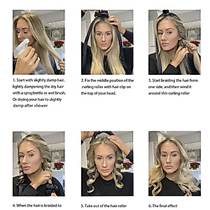 Heatless Curling Rod Headband No Heat Silk Ribbon Curling Rod Hair Roller Curls with Hair Claw Clip Lazy Natural Soft Wave DIY Hair Rollers Styling Tool for Sleep in Overnight (Pink)