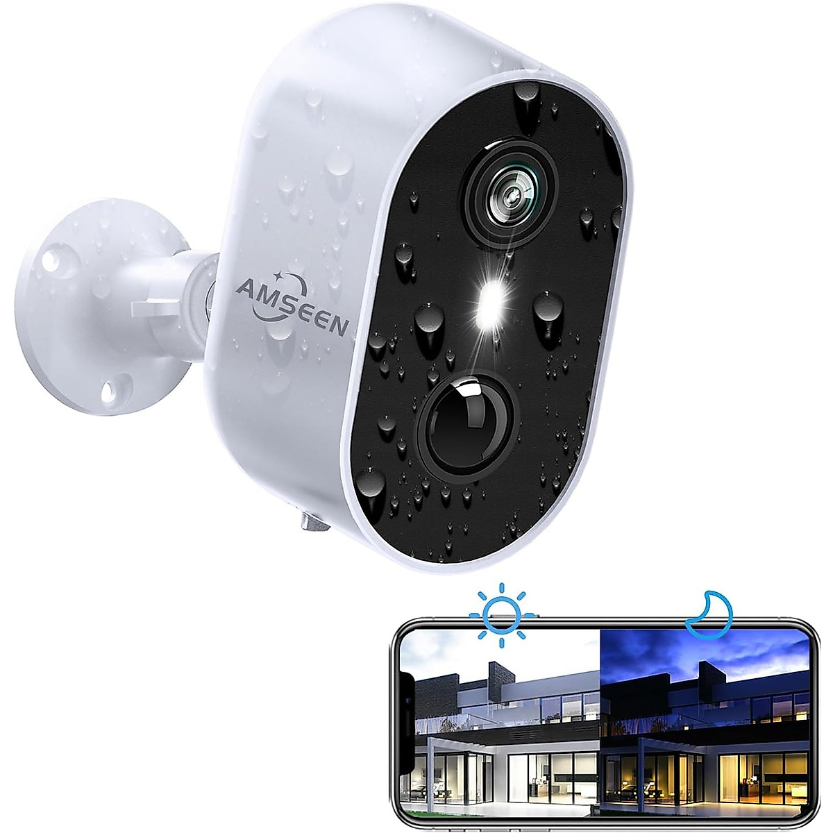 AMSEEN Solar Security Camera Wireless Outdoor with 360° Panoramic View, PIR Human Detection, 2K Night Vision, Spotlight and Siren, 2-Way Audio, Compatible with Alexa for Home Surveillance (C2-01)