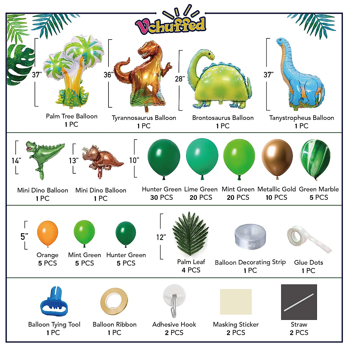 VCHUFFED Dinosaur Party Decorations Set | 123PCS W/Reusable Tapestry, Dinosaur Balloons, Jungle Balloons Garland | Perfect for Birthday, Graduation, Kids and Adults Party