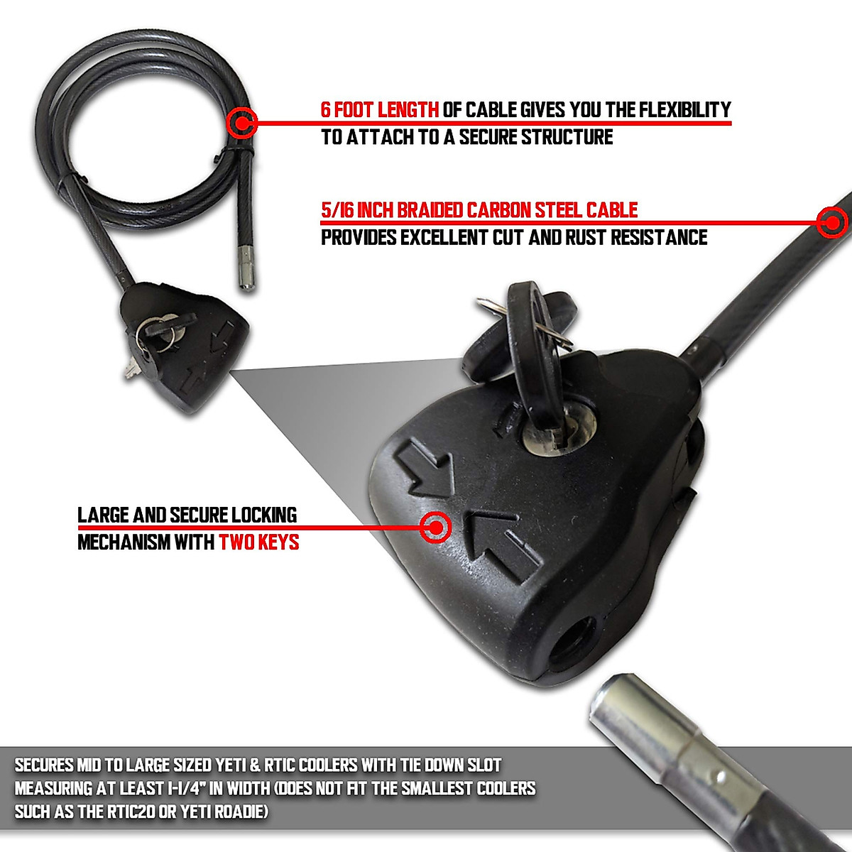 Cable Lock and Bracket in One! Compatible with Yeti & RTIC Coolers - Designed for Medium to Large Sized Yeti & Rtic Coolers (Does Not Fit Roadie) and Other Outdoor Equipment Such As Your Bike or Kayak